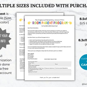 PTA Room Parent Sign-up Flyer Template PTO Class Parent Welcome Letter ...