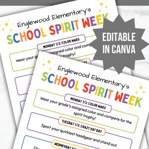 School Spirit Week Flyer PTA Spirit Week Template PTO Spirit Week ...