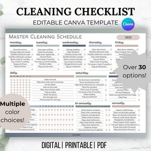 Customizable Cleaning Checklist Home Cleaning Organization Printable ...