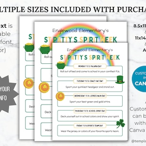 St Patrick Spirit Week Flyer Printable School Spirit Flyer Editable Pto ...