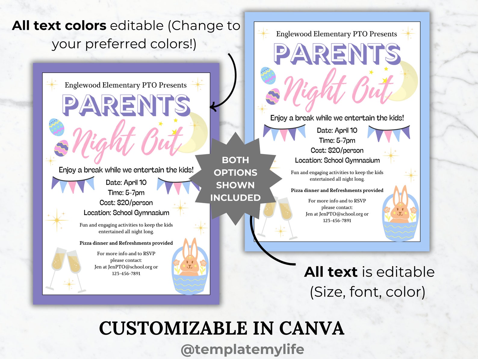Easter Parents Night Out Flyer Template PTO School Fundraiser PTA Flyer ...