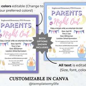 Easter Parents Night Out Flyer Template PTO School Fundraiser PTA Flyer ...