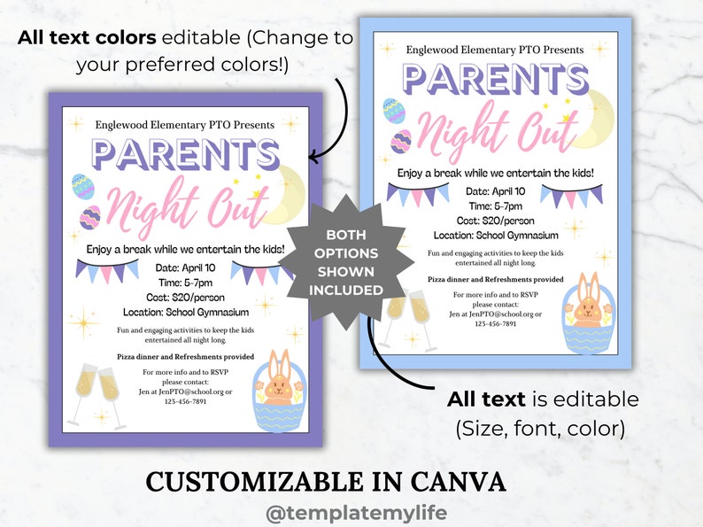 Easter Parents Night Out Flyer Template PTO School Fundraiser PTA Flyer ...