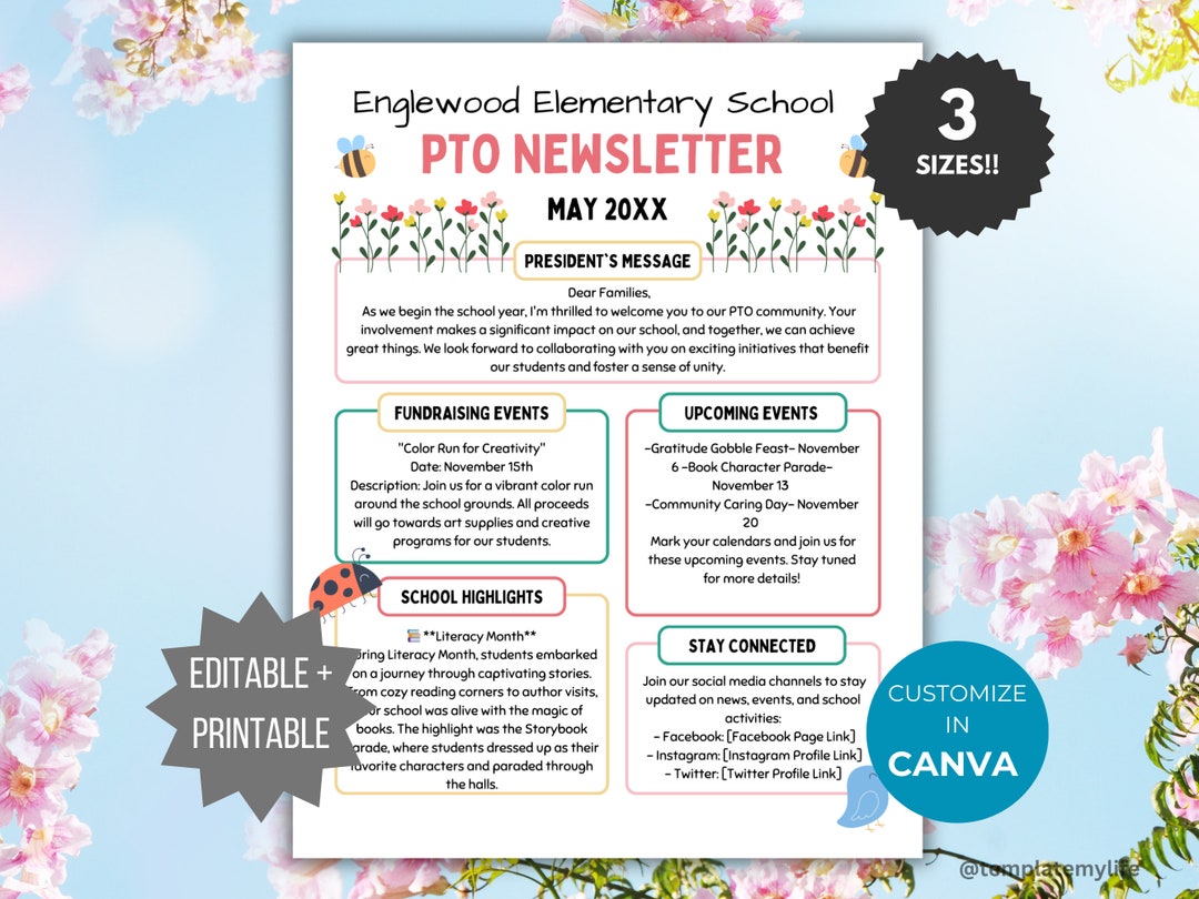 May PTA Newsletter Flyer Printable PTO School Newsletter Flyer Editable ...