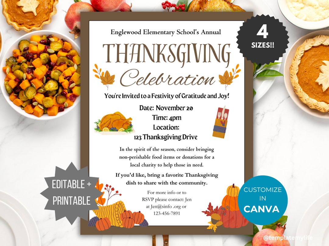 Thanksgiving Invite Template Pto Editable Thanksgiving Invitation ...
