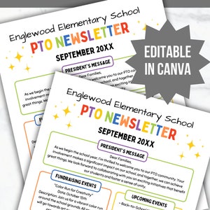PTA Newsletter Template PTO Newsletter Handout Editable School ...