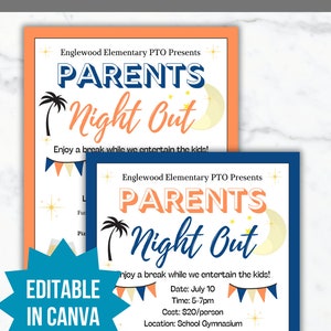 Summer Parents Night Out Flyer Template PTO School Fundraiser PTA Flyer ...