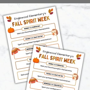PTA Fall Spirit Week Flyer Printable PTO School Spirit Flyer Editable ...