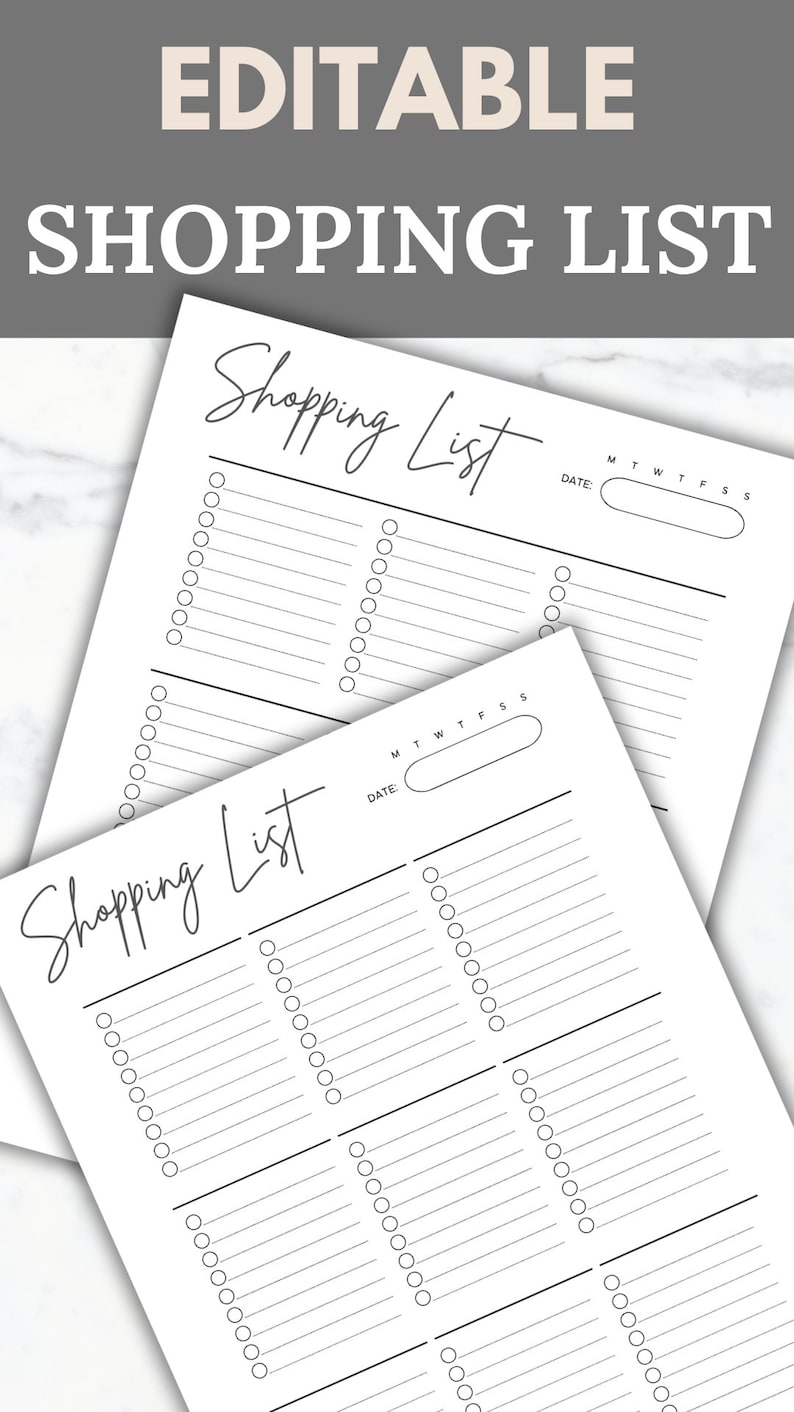 Editable Grocery List Printable Shopping List Printable - Etsy