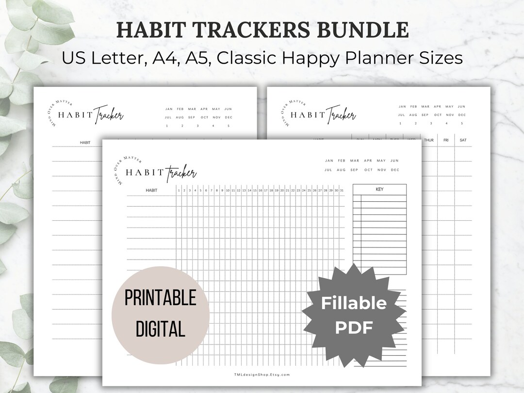Habit Tracker Printable Bundle Daily Habit Tracker Health Planner ...