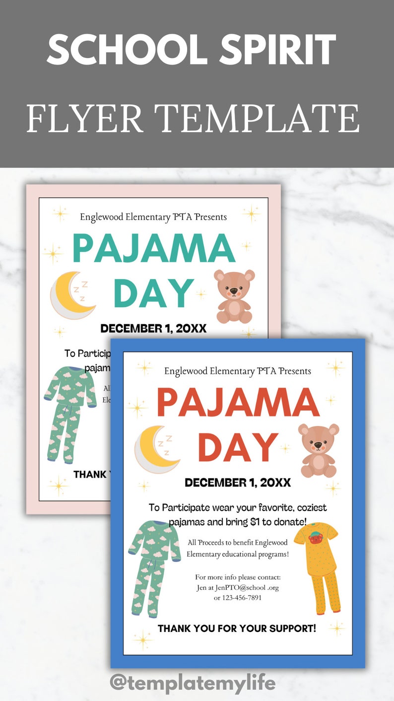 Pajama Day School Spirit Flyer PTO Template Pajama Day Fundraiser ...
