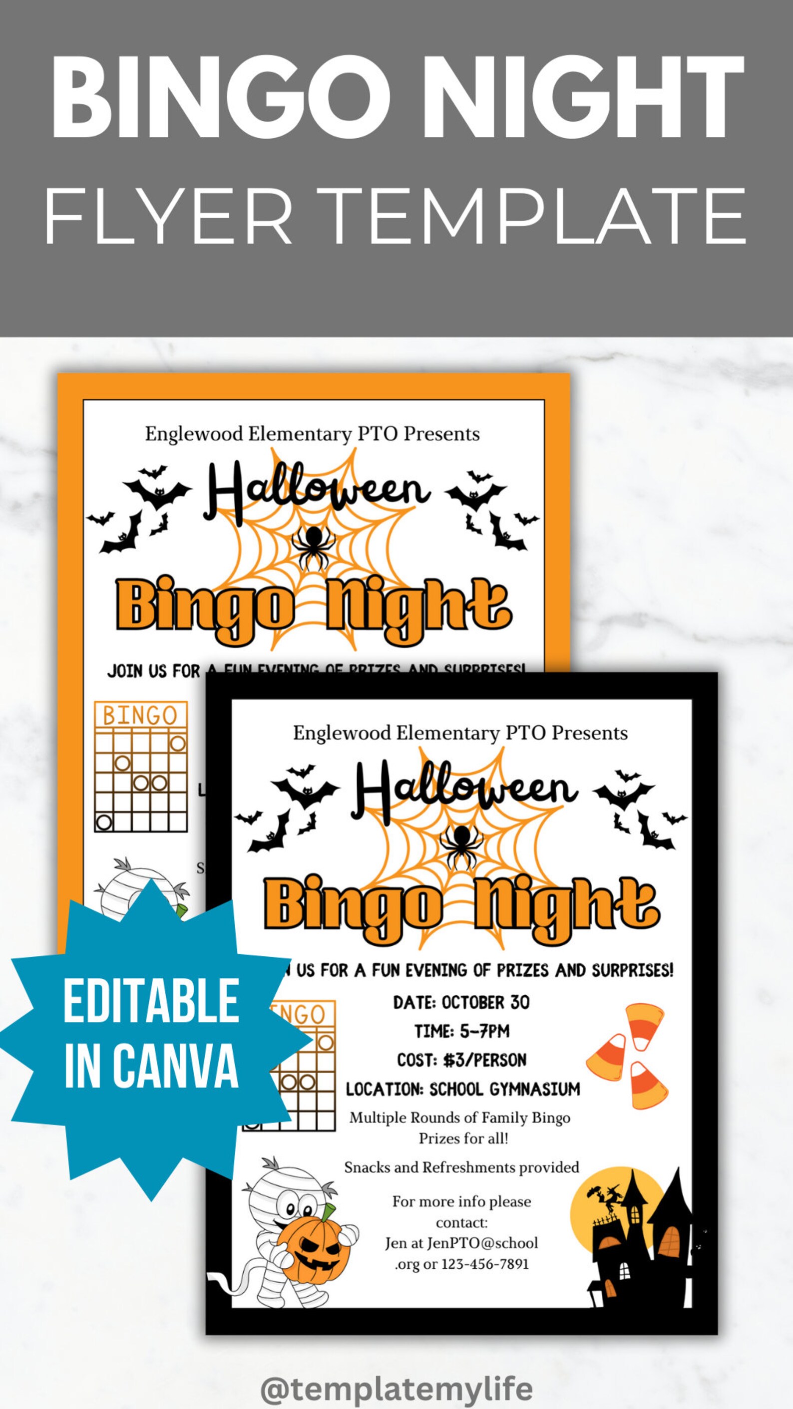 Halloween Bingo Night Flyer PTO Template School Fundraiser Flyer Event ...