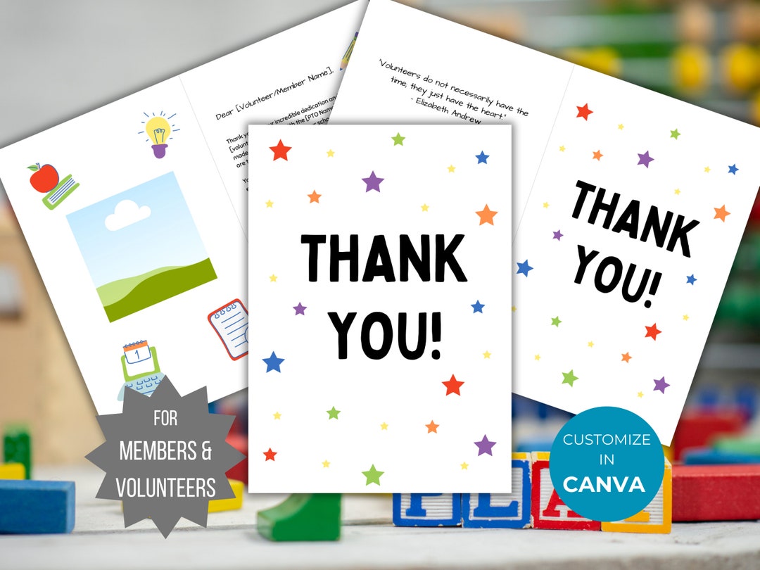 PTA Volunteer Gift Printable PTO Member Thank You Card Template End of ...