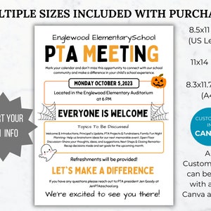 Halloween PTA Meeting Flyer Printable PTO Fall Meeting Flyer Editable ...