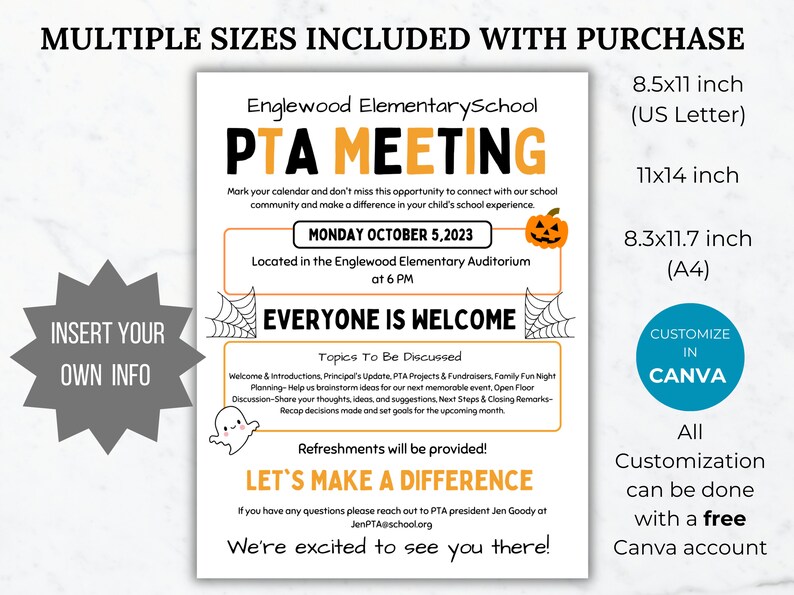 Halloween PTA Meeting Flyer Printable PTO Fall Meeting Flyer - Etsy