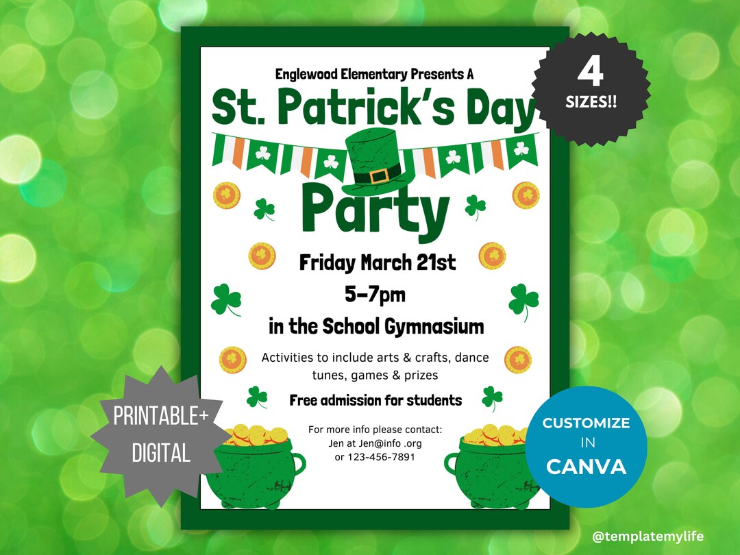 St Patricks Day Party Flyer Invite St Patty Neighborhood Party ...