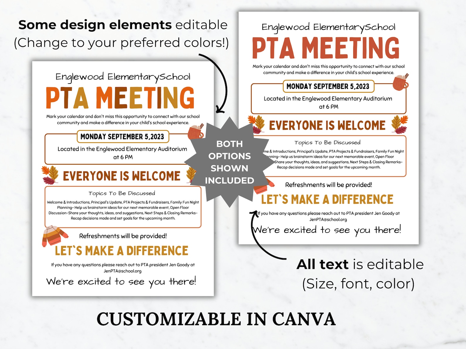 Fall PTA Meeting Flyer Printable PTO Fall Meeting Flyer - Etsy