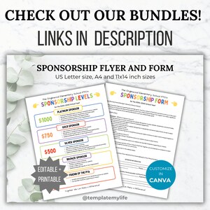 PTA Sponsorship Form Printable PTO Sponsorship Letter Editable Business ...