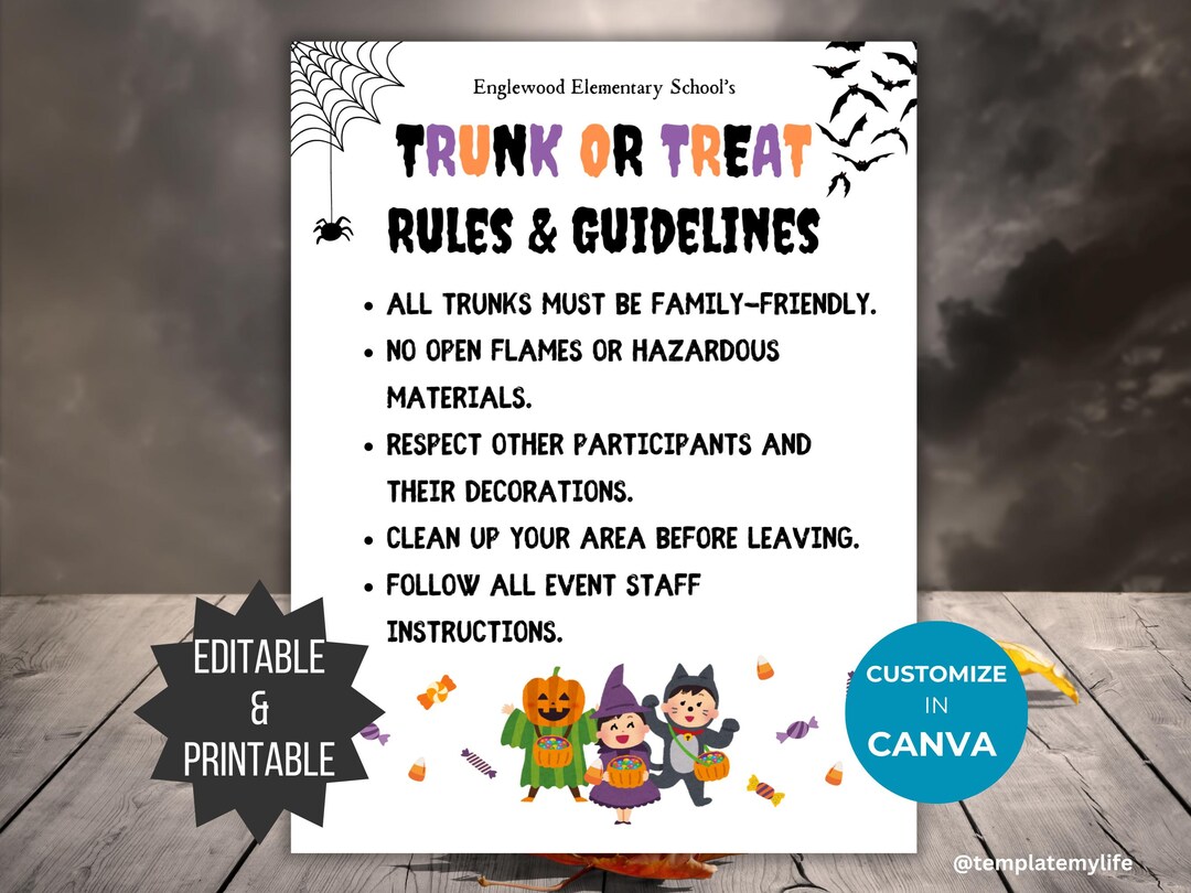 Trunk or Treat Flyer PTA Template Rules and Guidelines Handout ...
