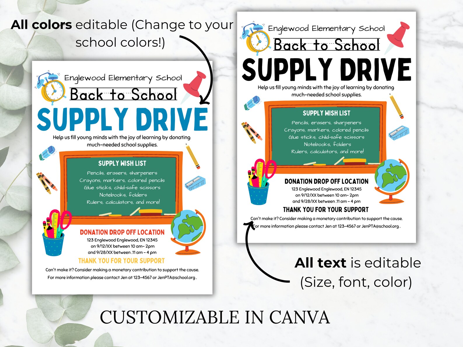 School Fundraising Flyer Template Back to School Supplies Fundraiser ...