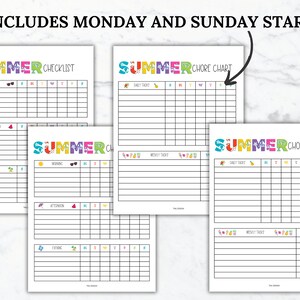 Printable Summer Daily Checklist Editable Chore Chart for Kids Summer ...