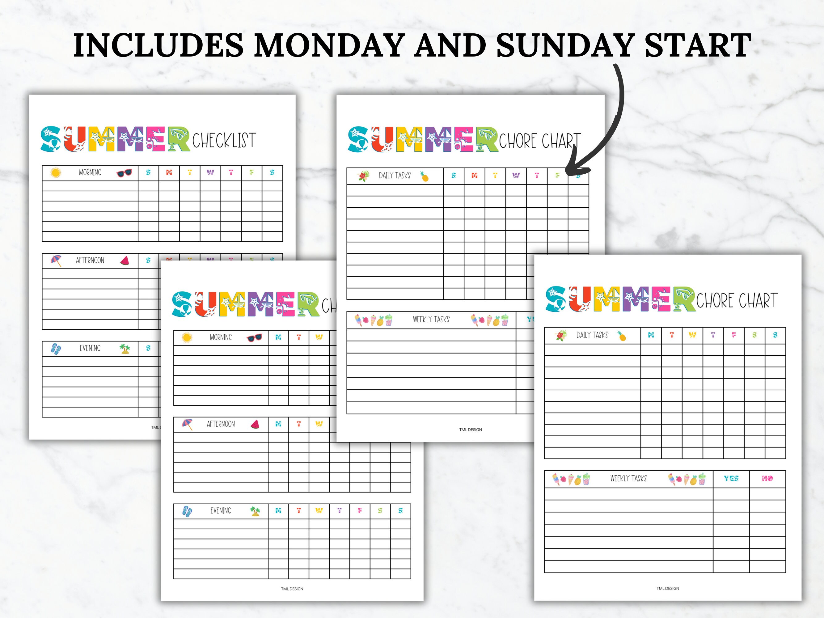 Printable Summer Daily Checklist Editable Chore Chart for Kids Summer ...