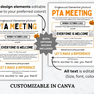 Halloween PTA Meeting Flyer Printable PTO Fall Meeting Flyer Editable ...