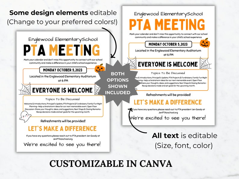 Halloween PTA Meeting Flyer Printable PTO Fall Meeting Flyer - Etsy