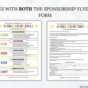 PTA Sponsorship Level Flyer Printable PTO Sponsorship Form Editable ...