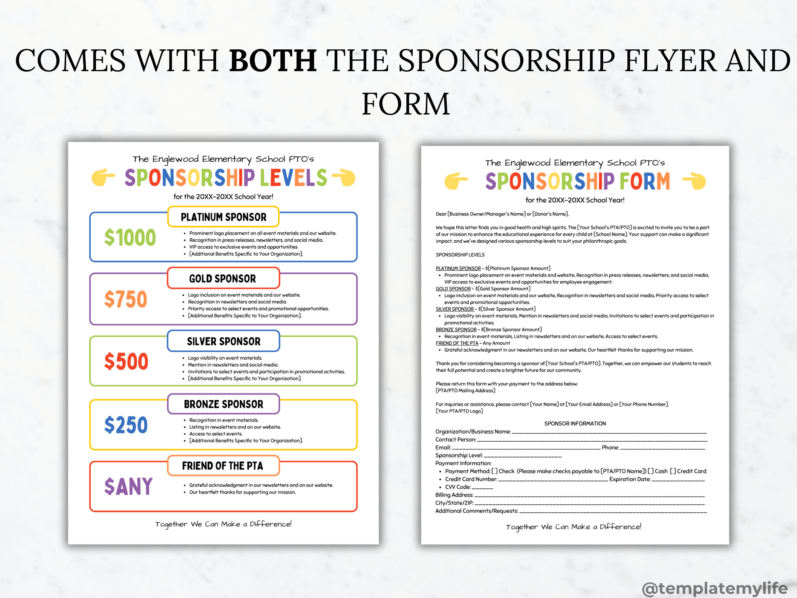 PTA Sponsorship Level Flyer Printable PTO Sponsorship Form Editable ...