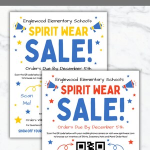 School Spirit Wear Sale Flyer PTO Template Spirit Wear Fundraiser ...