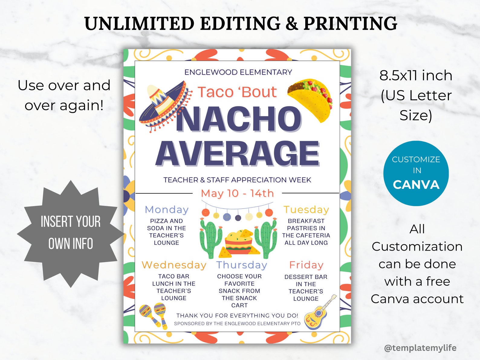Nacho Average Teacher and Staff Appreciation Week Flyer Template Taco ...