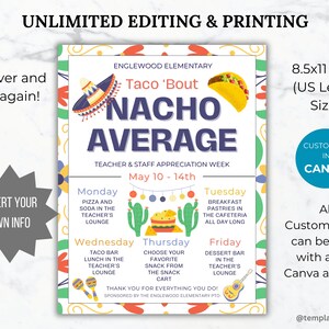 Nacho Average Teacher and Staff Appreciation Week Flyer Template Taco ...