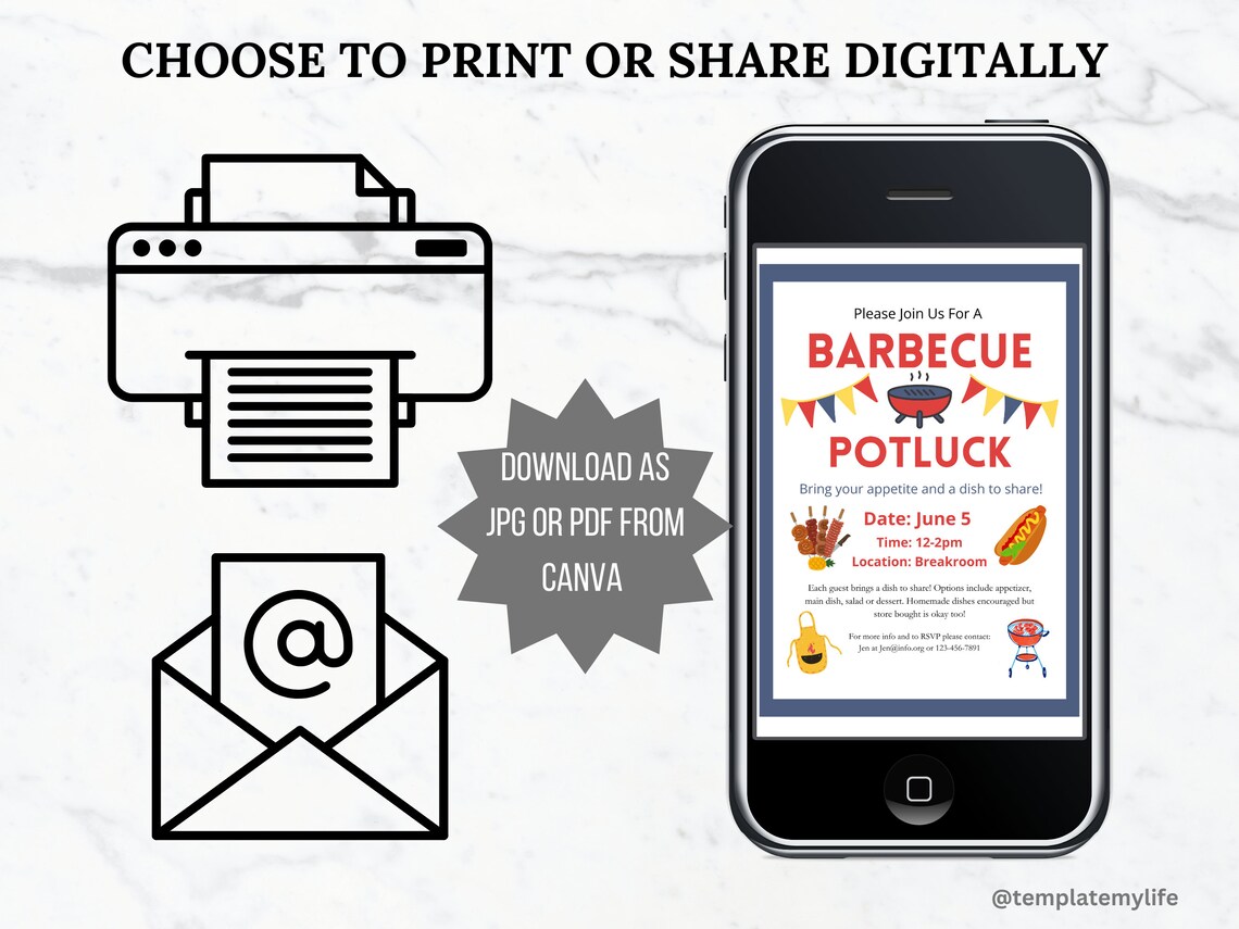 Barbecue Potluck Invitation Template Summer BBQ Potluck Invite Flyer ...