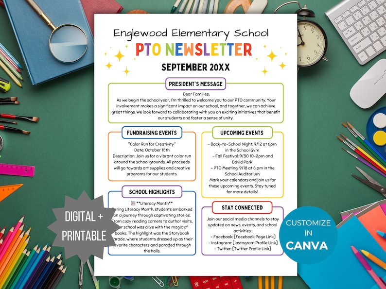 PTA Newsletter Template PTO Newsletter Handout Editable School ...