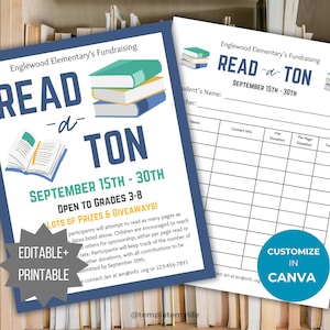 Reading Fundraiser Flyer Pledge Donation Form Book Log Bundle School ...