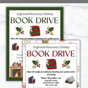 Holiday Book Drive Poster Template PTO Book Drive Flyer Editable Book ...