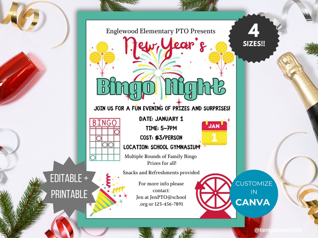 Winter Bingo Night Flyer PTO Template School Fundraiser Flyer Event ...