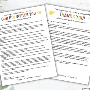 PTA Sponsorship Letter Printable PTO Membership Template Editable Pta ...