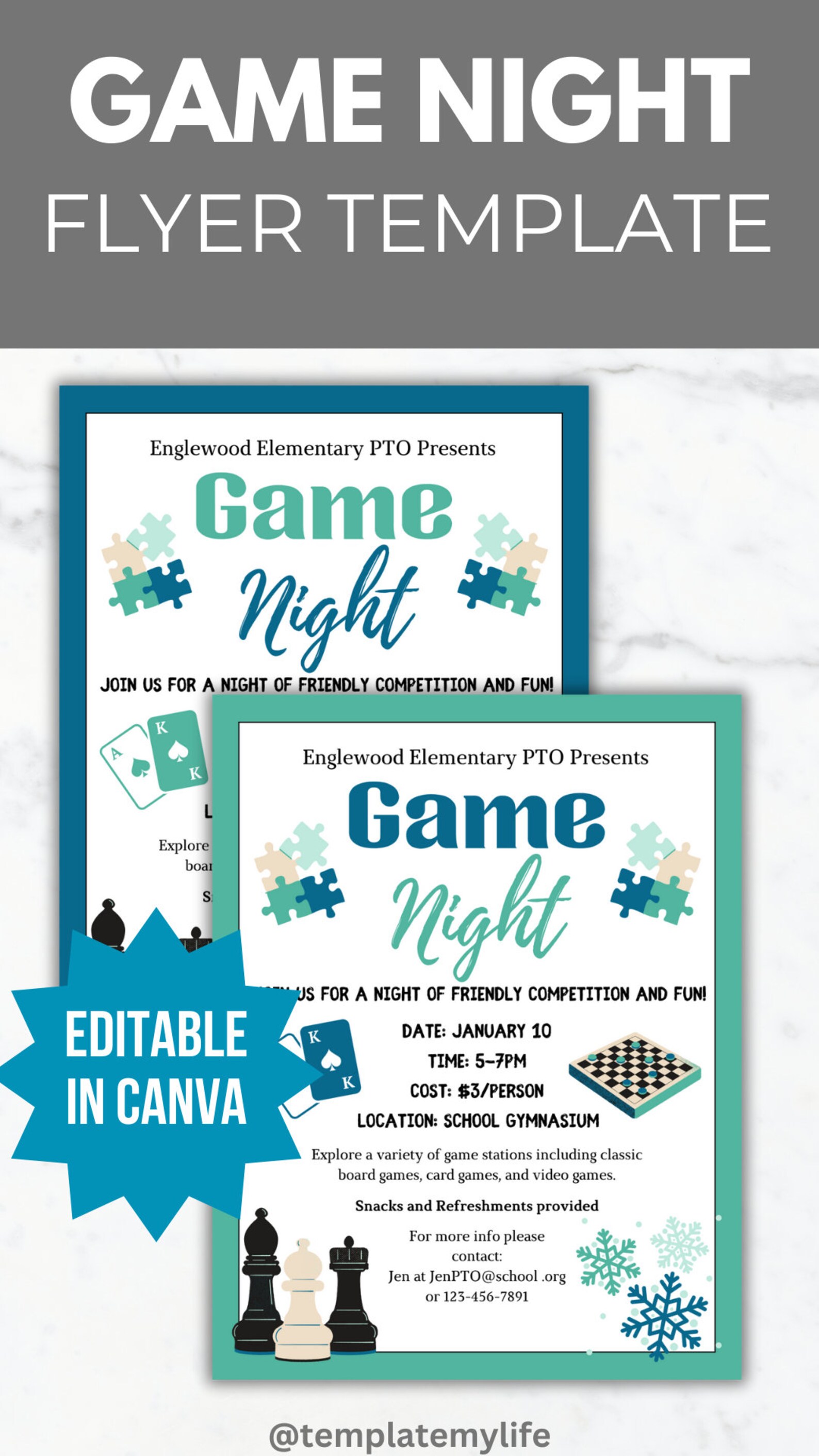 Winter Game Night Invitation PTO Template School Fundraiser PTA Flyer ...