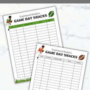 Football Snacks Schedule Template Football Snack Sign up Sheet Game Day ...
