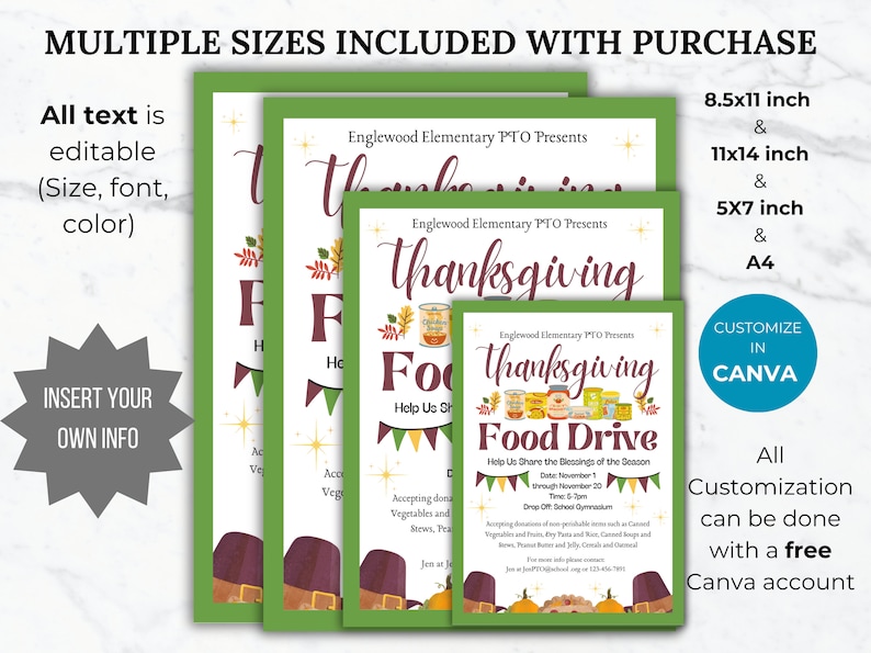 Thanksgiving Food Drive Flyer Template PTO Charity Flyer - Etsy