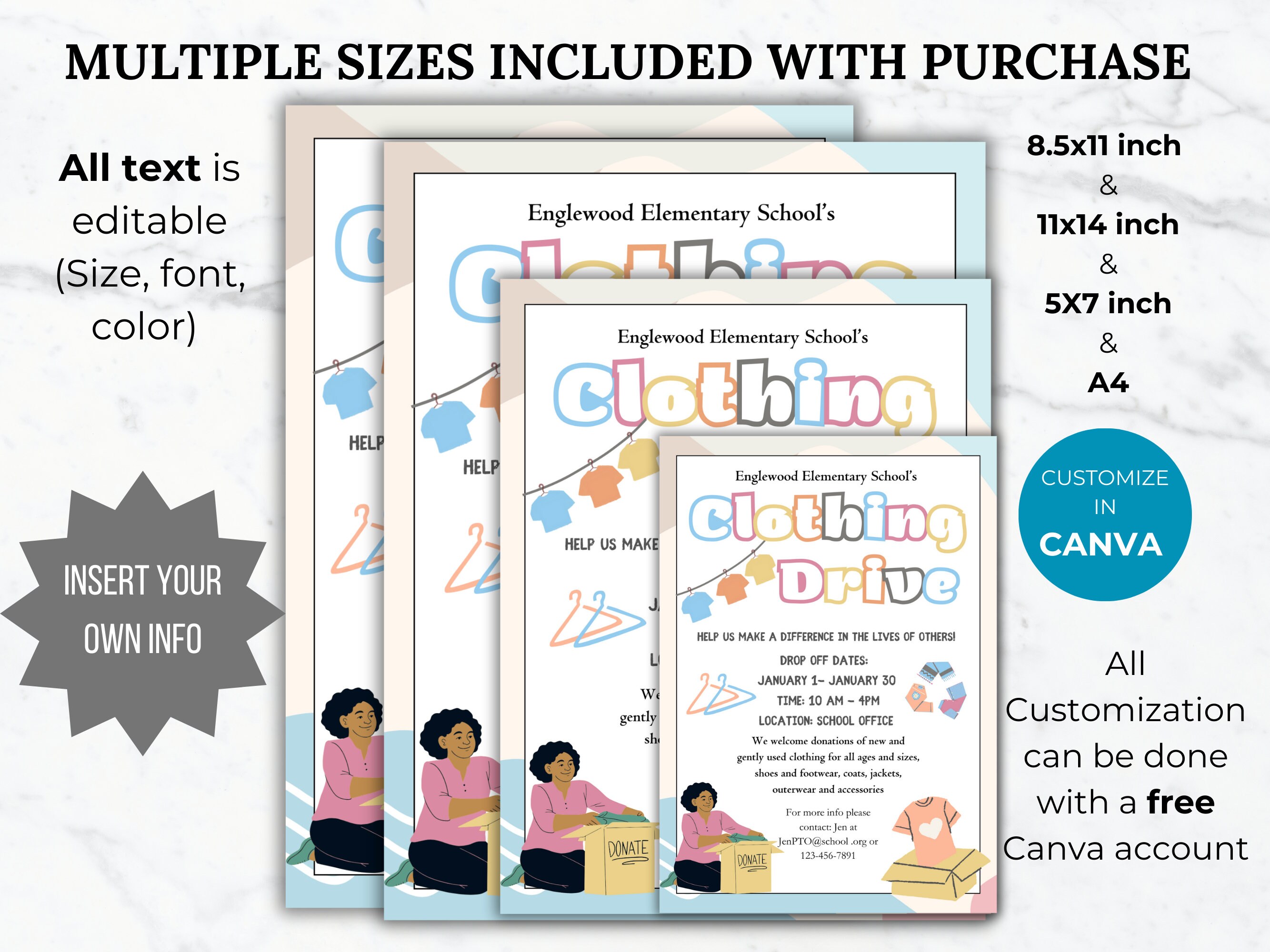 Spring Clothing Drive Flyer Template Library Donation Sign Editable ...