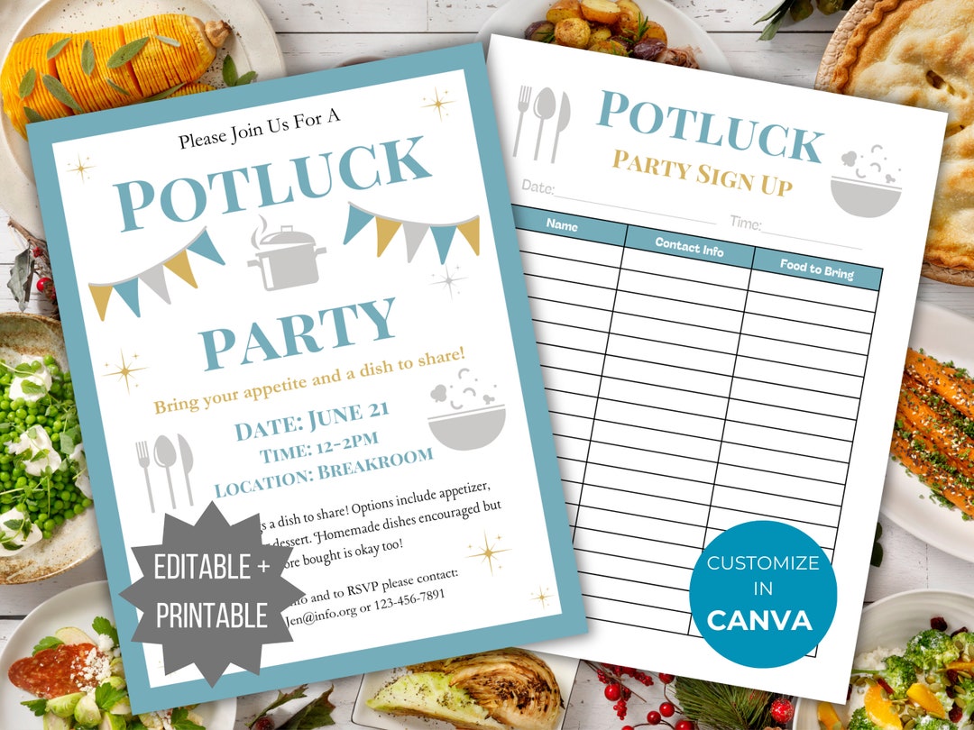 Potluck Invite Template Editable Potluck Sign up Form Bundle Community ...