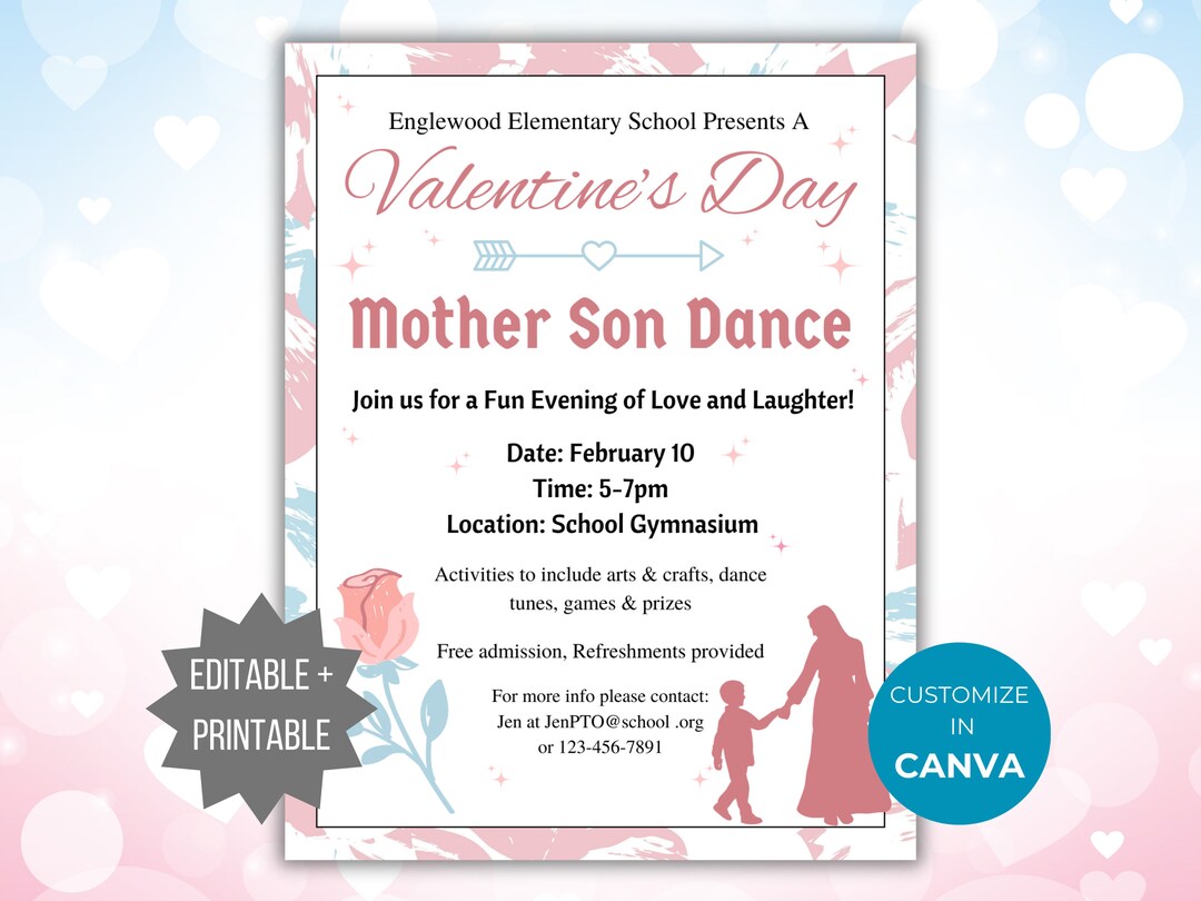 Mother Son Dance Flyer Template PTO Valentine School Dance Invite ...