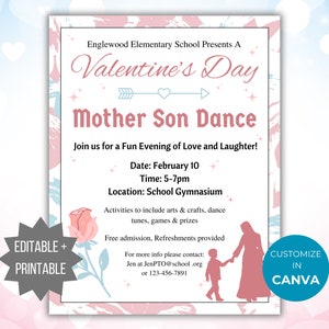 Mother Son Dance Flyer Template PTO Valentine School Dance Invite ...