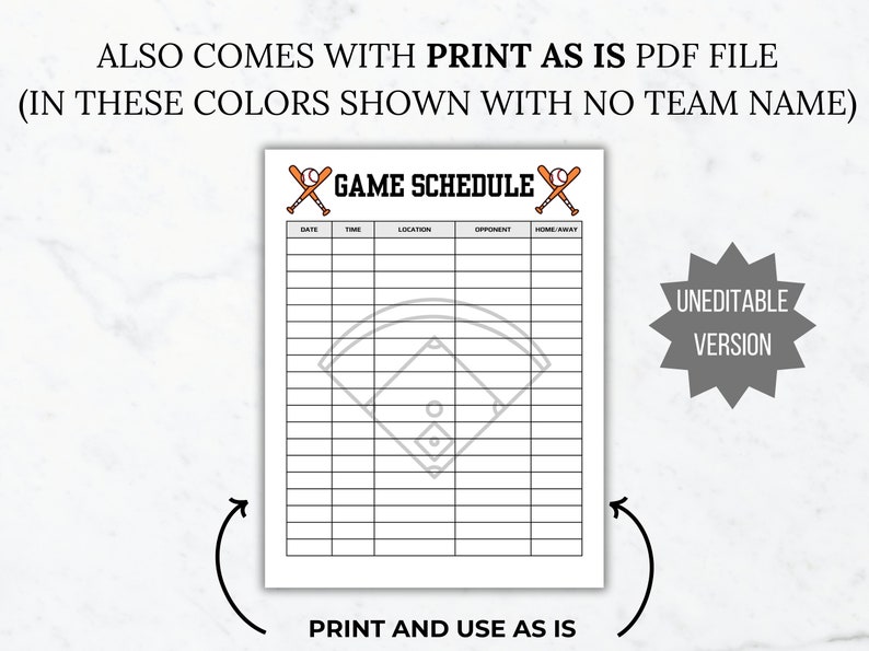 Baseball Game Schedule Template Baseball Sport Calendar Game Day ...