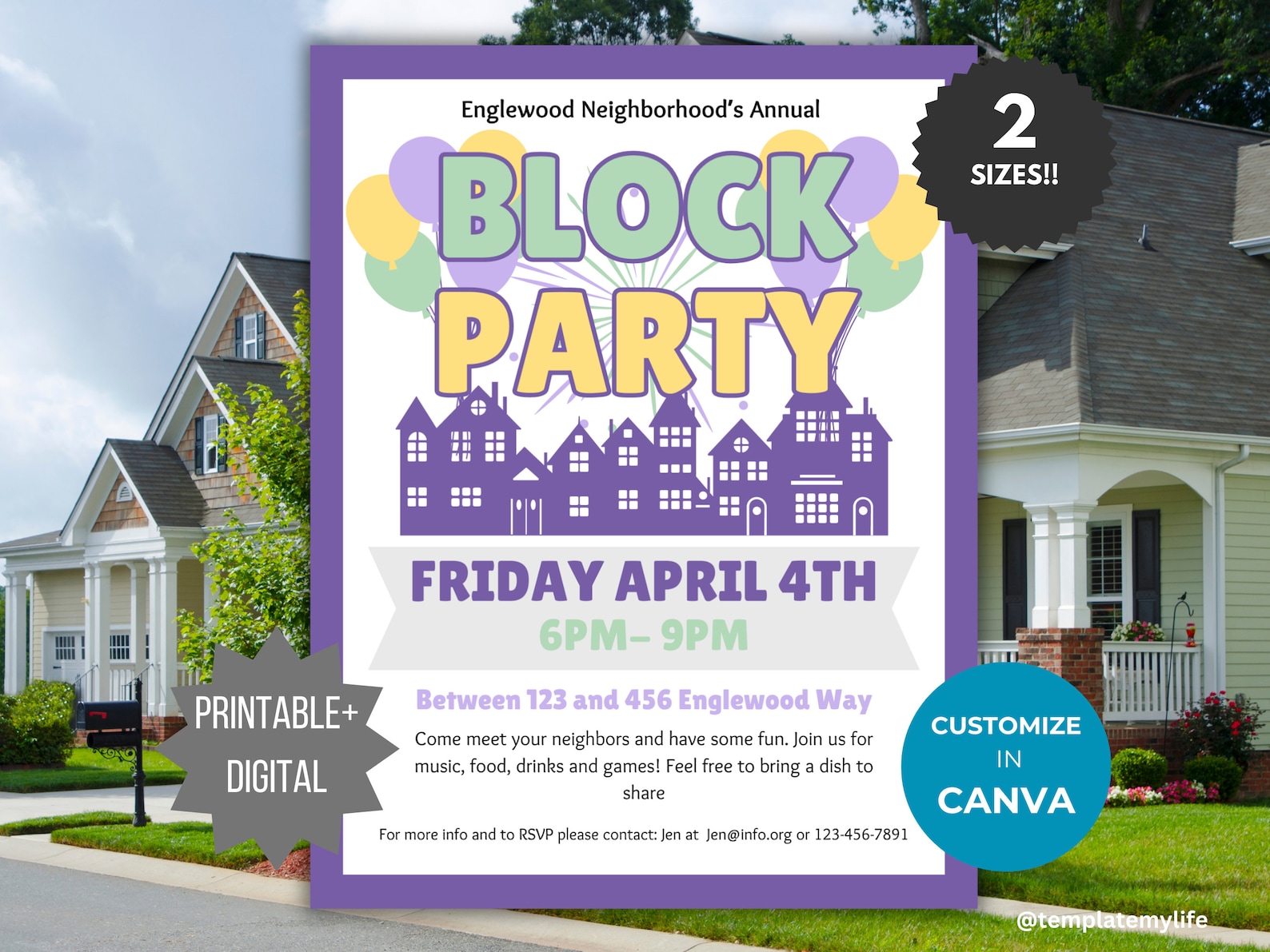 Spring Block Party Flyer Template Neighborhood Party Invite Editable ...