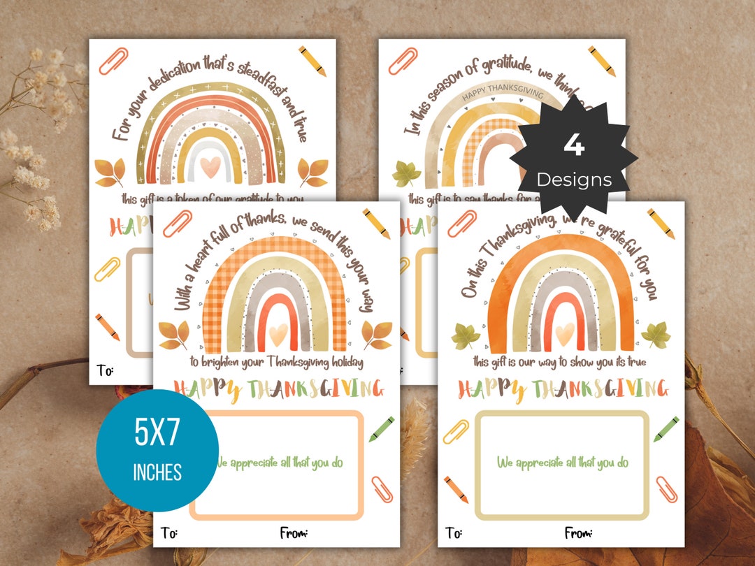 Thanksgiving Teacher Gift Card Holder Printable Teacher Holiday Gift ...