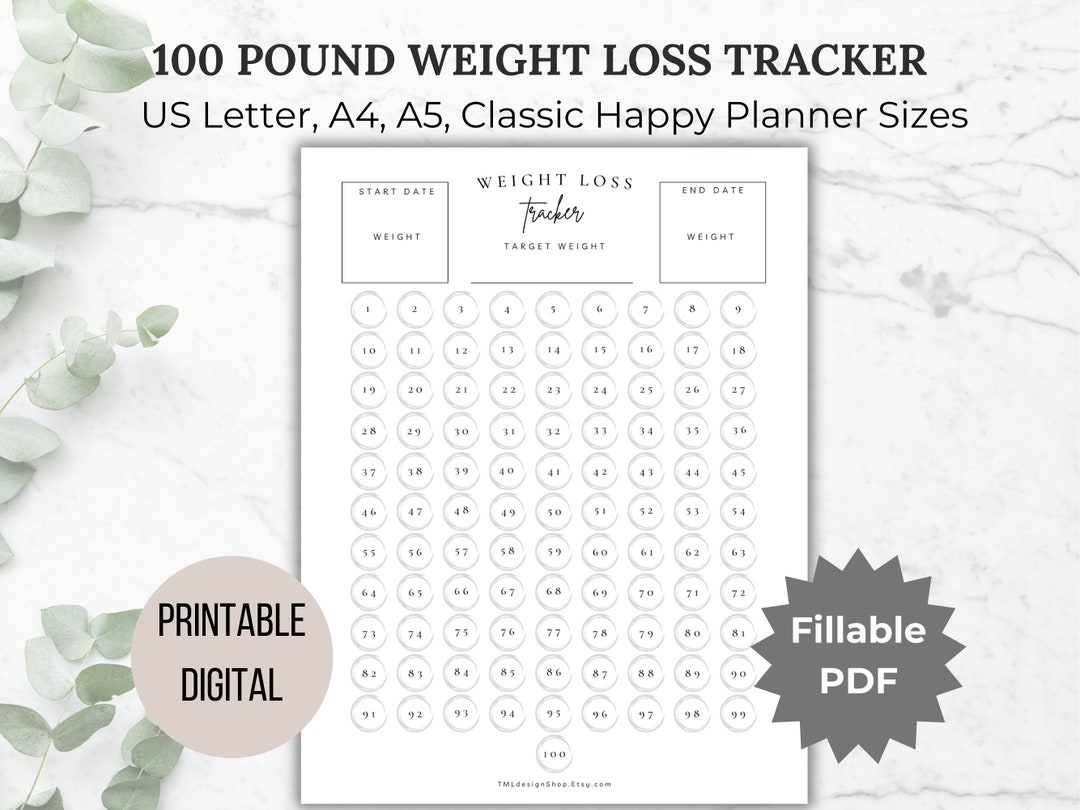 100 Pound Weight Loss Tracker Printable Weight Loss Challenge Planner ...